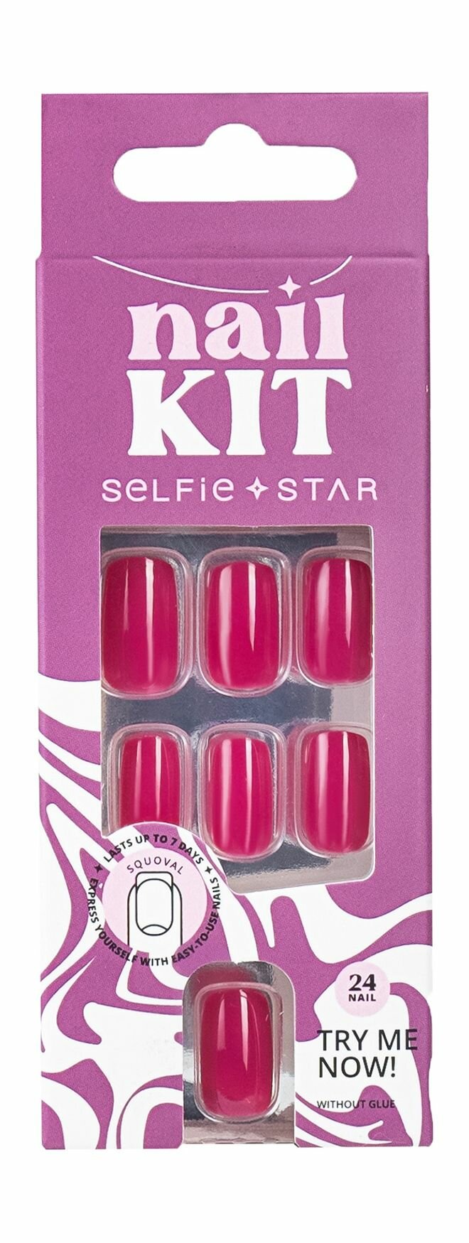 SELFIE STAR Набор накладных ногтей без клея Розовый стиль, короткая длина, 24 шт