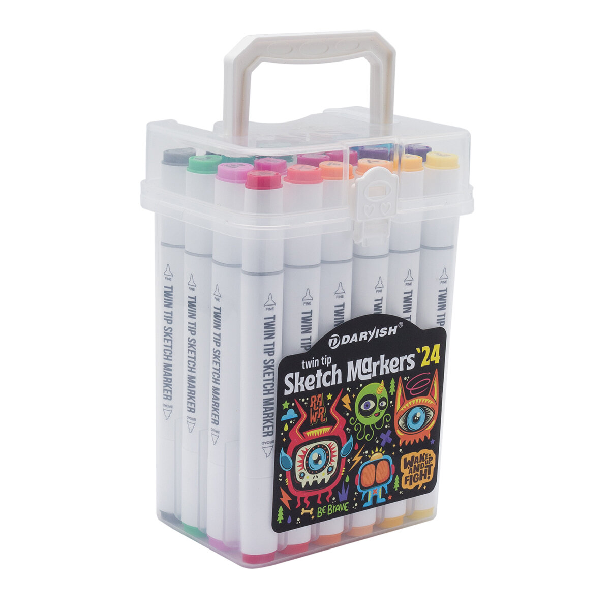Маркеры для скетчинга и рисования набор 24 цвета, двусторонние, спиртовые, Darvish