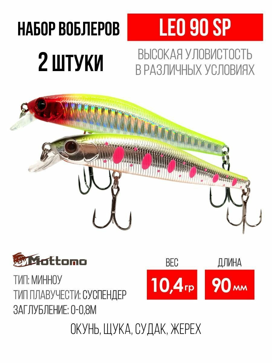 Набор воблеров для рыбалки Mottomo Leo 90SP "2 в1" минноу нейтральный для спиннинга. Приманка на щуку, судака, сома.