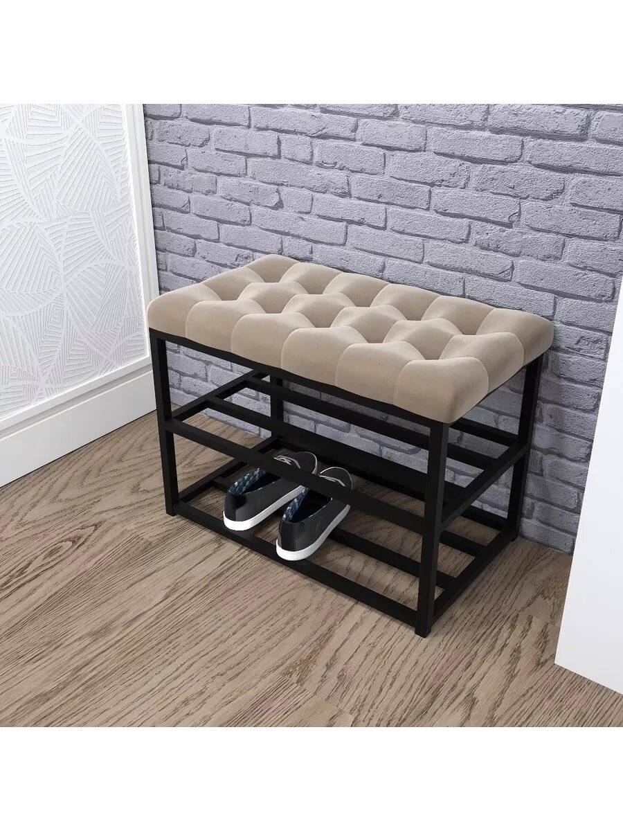 Обувница КМК в стиле Loft, велюр, металлическая, с мягким сиденьем, цвет черный/желтый