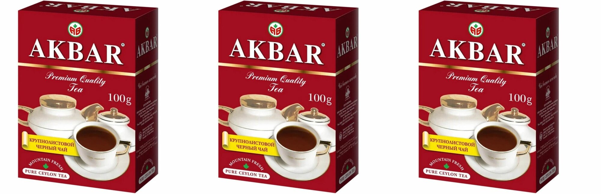 Akbar Чай черный Red White, крупнолистовой 100 г, 3 шт