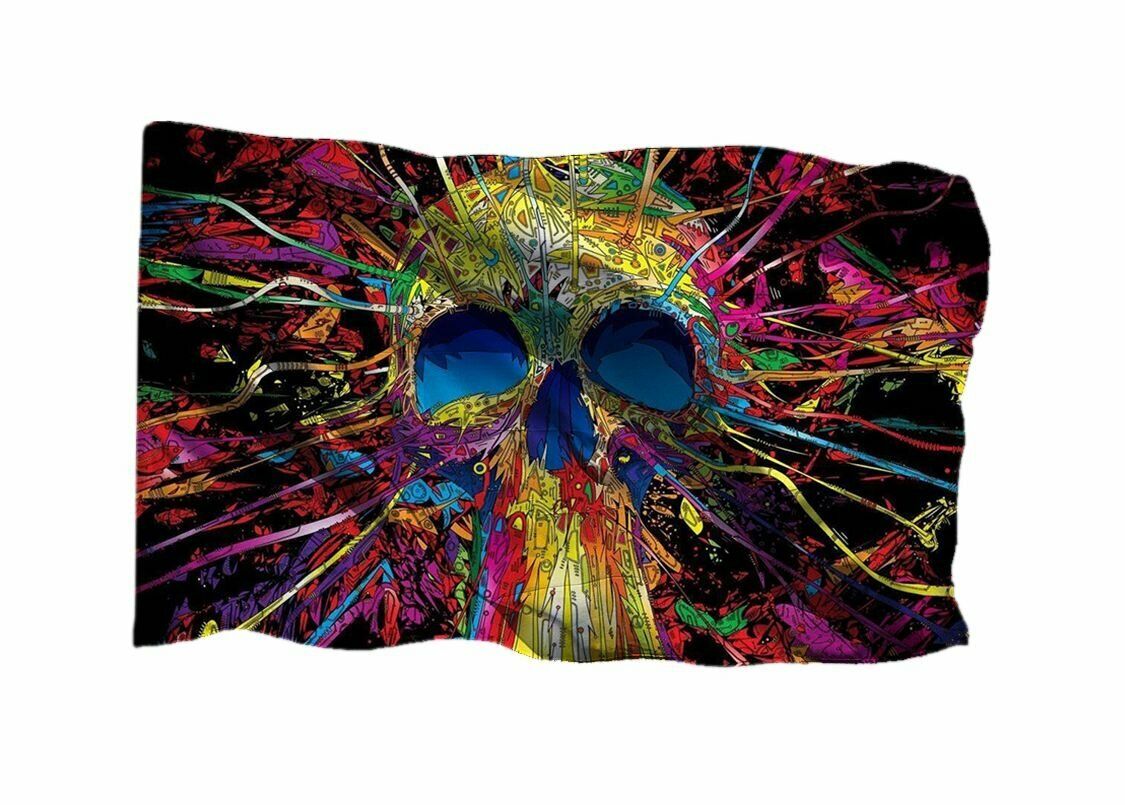 Флаг с психоделическим черепом Psychedelic Skull 70х105 см на сетке для уличного флагштока