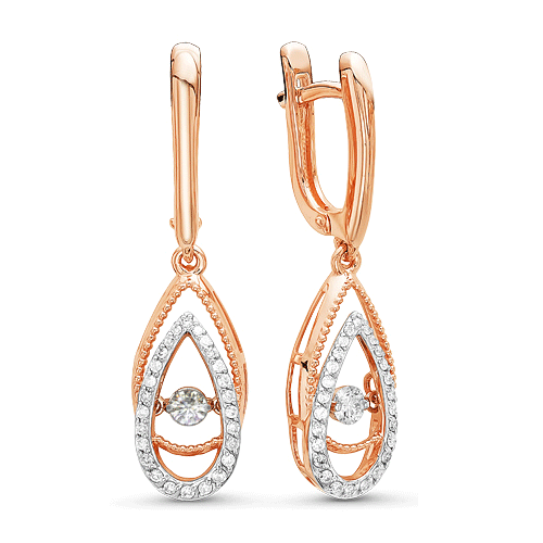 Серьги, красное золото, 585 проба, бриллиант
