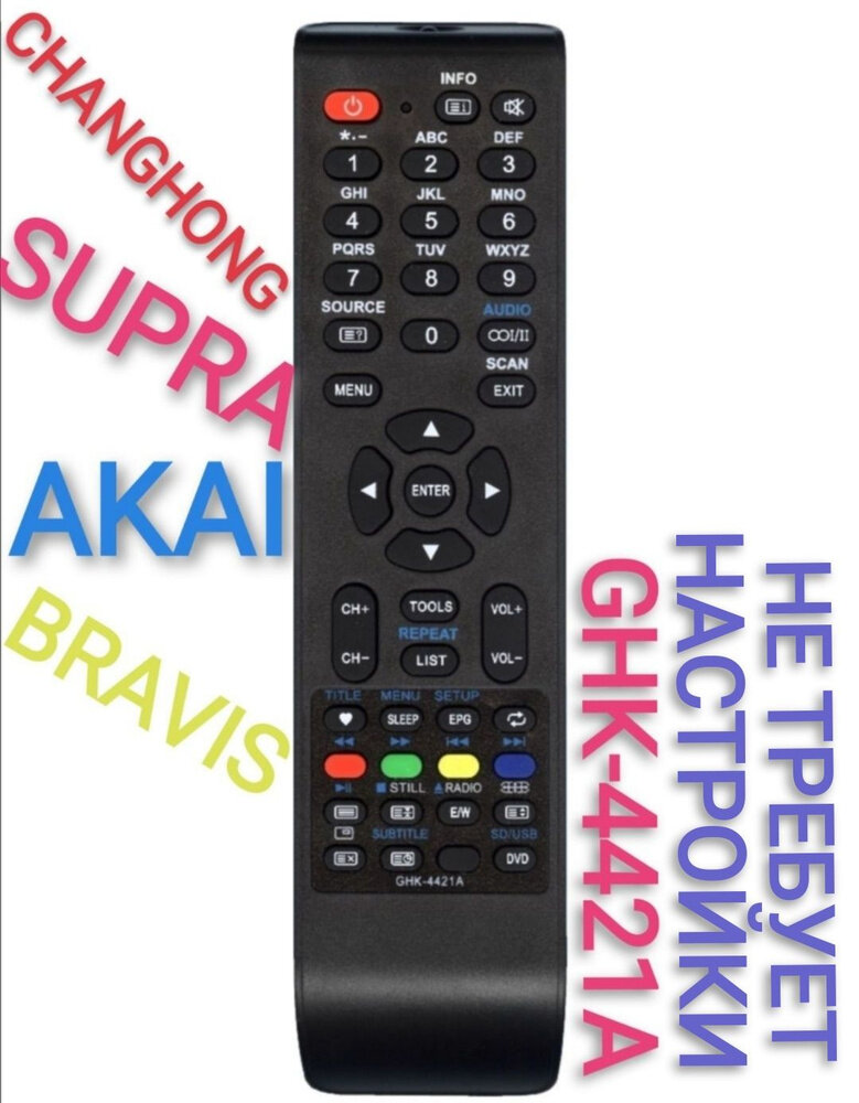 Пульт GHK-4421A для TV+DVD CHANGHONG, Supra, Bravis, Akai, FUSION