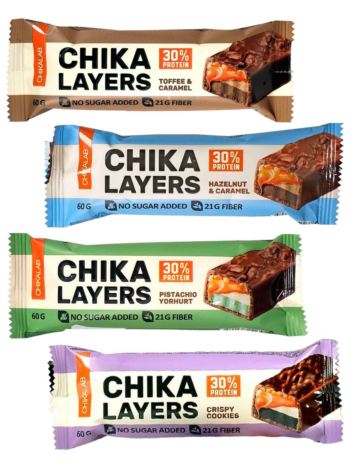 Протеиновый батончик Chikalab Chika Layers 4 x 60 г, Микс 1