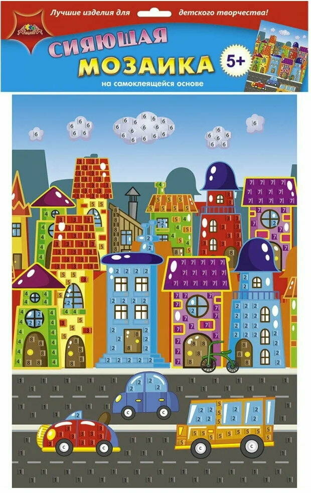 Мозаика сияющая самоклеющаяся "Яркий город" из мягкого пластика