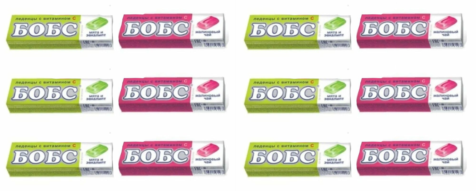 Bobs Леденцы микс мята эвкалипт и малиновый чай,35 г,12 шт