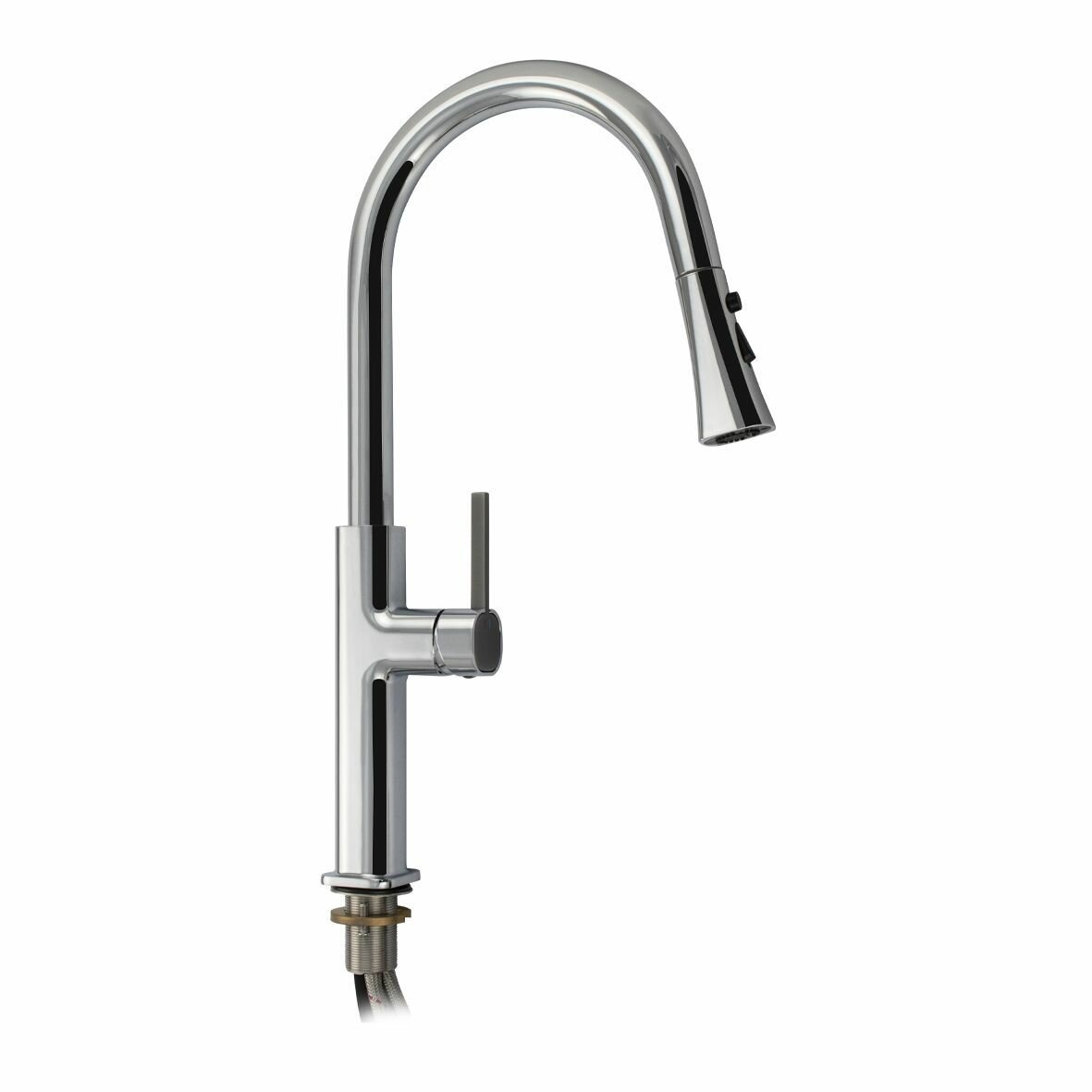 Смеситель кухонный магнус , цвет хром, С - образный излив вытяжной, латунный, код: 8240