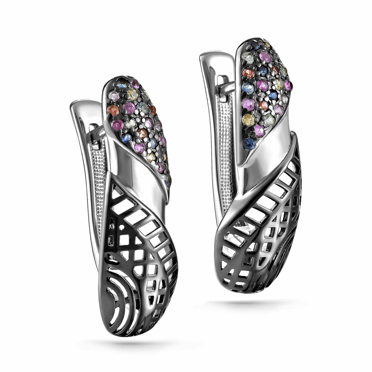 Серьги, серебро, 925 проба, родирование, фианит