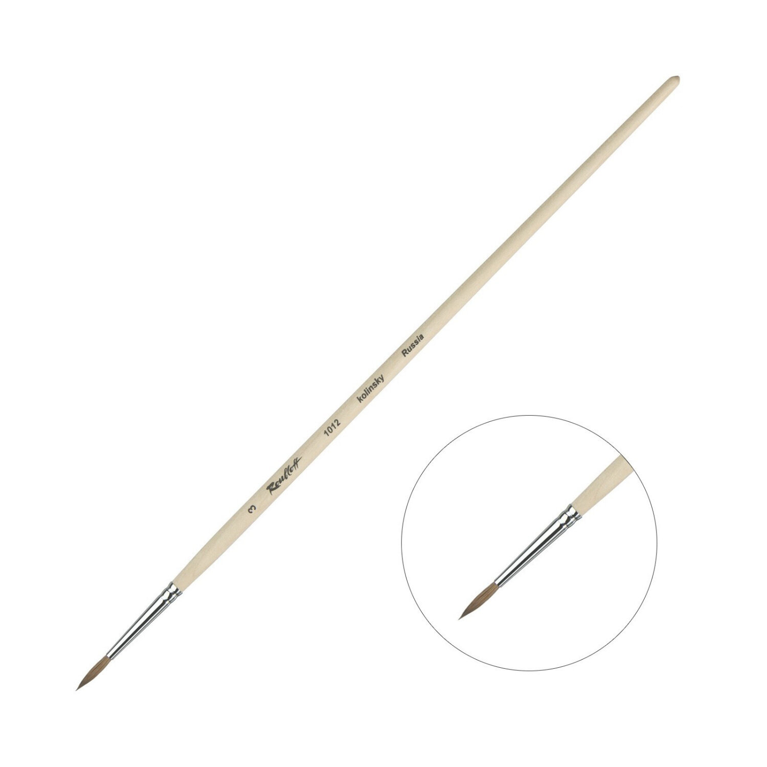 Кисть Roubloff колонок круглая № 3 ручка длинная серия 1012