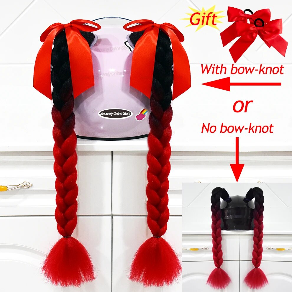 2 шт./пара, новый мотоциклетный шлем, косички, женский парик с косами Красный, 2pcs B1(No helmet)