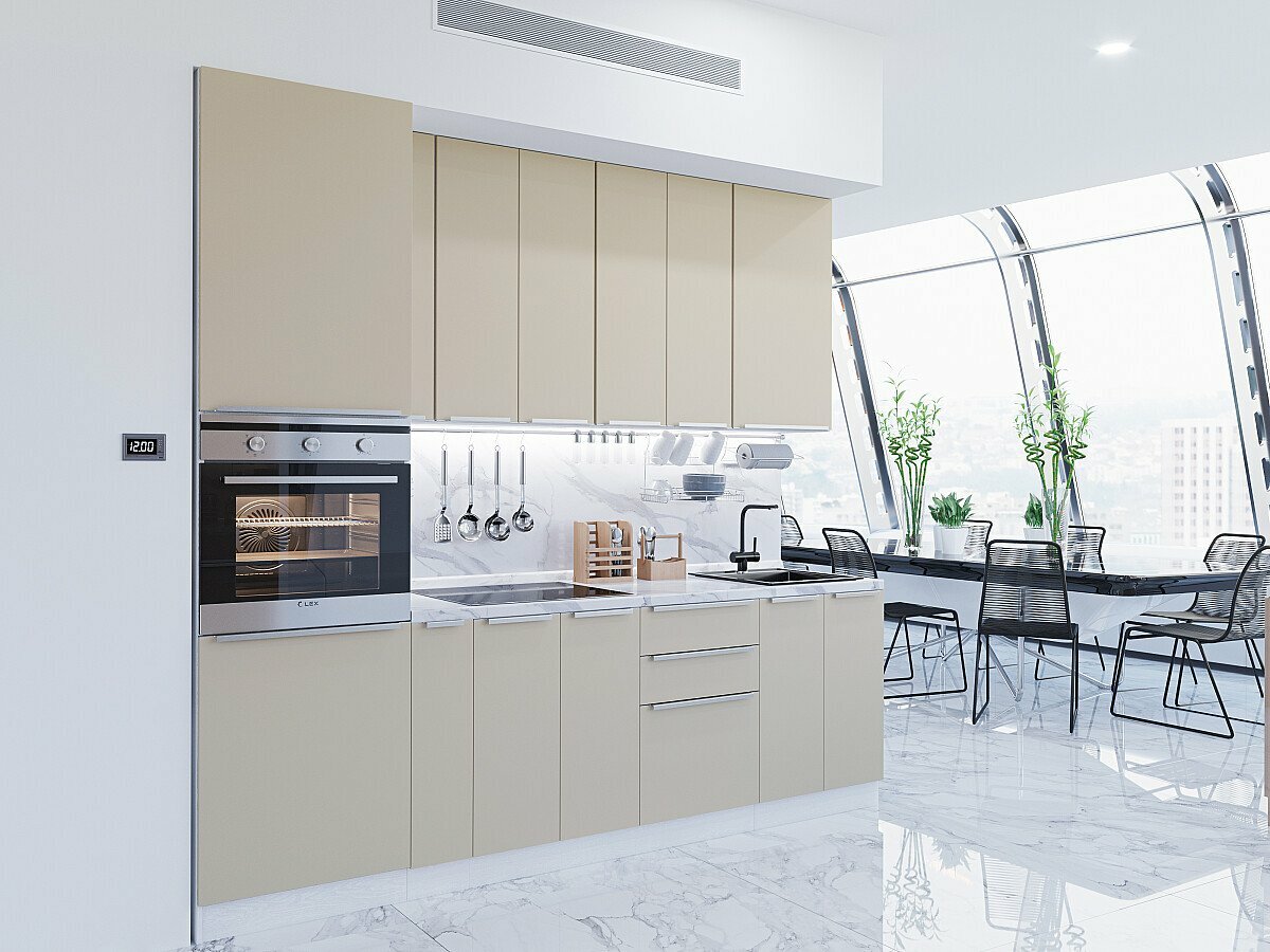 Кухня Фьюжн-03, цвет фасада Silky Grey, цвет каркаса Белый, 2340*2600*600 мм