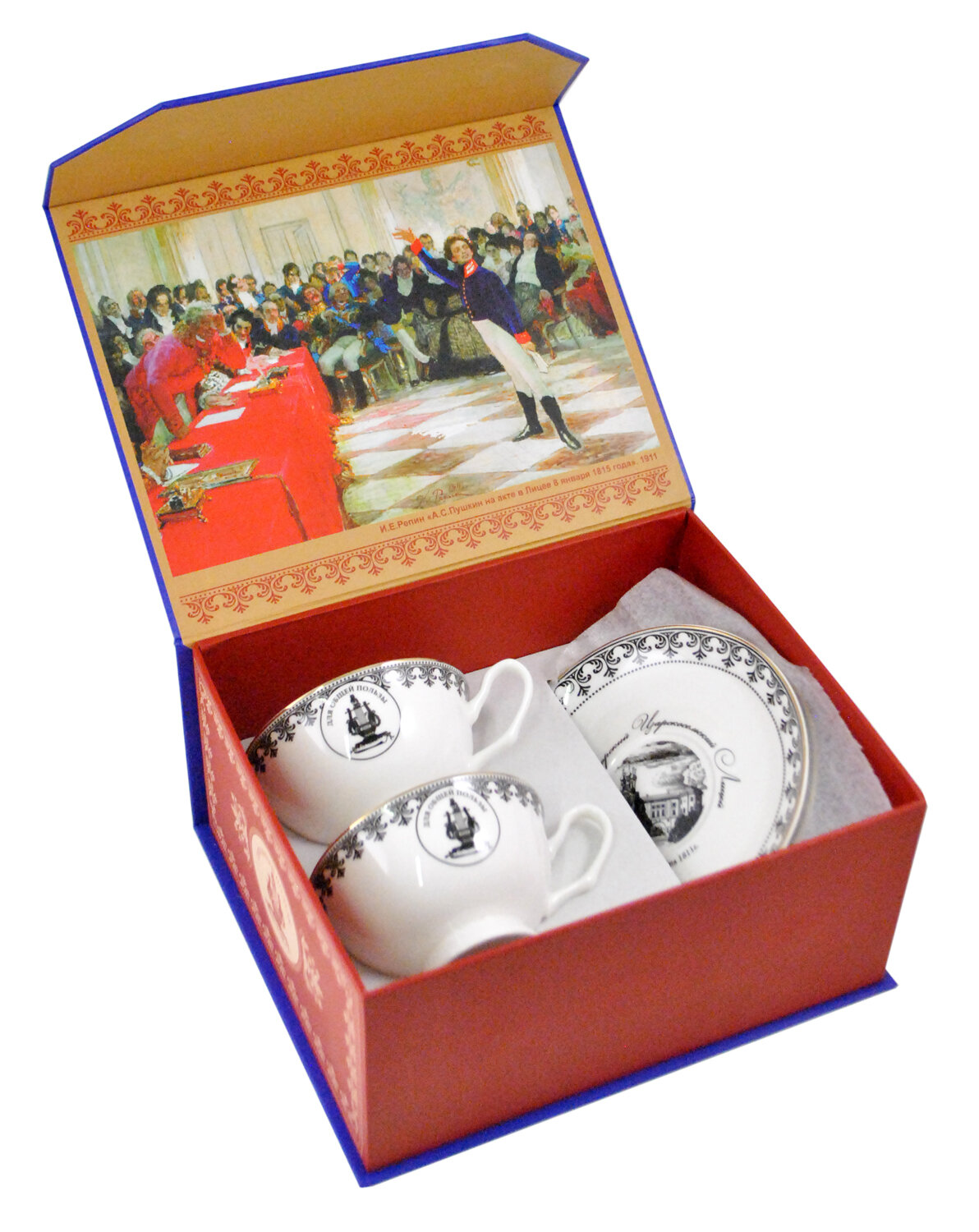 Набор чайная пара, чашка с блюдцем, для чая и кофе, в подарочной коробке, "А. С. Пушкин в лицее", федерация, 2 шт, 220 мл