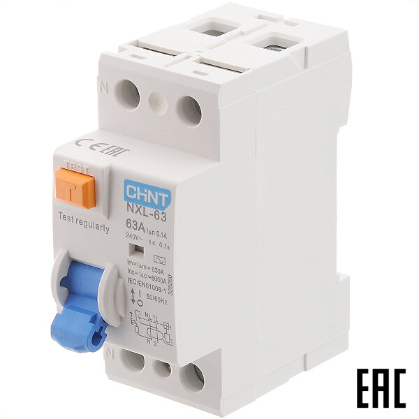 Устройство защитного отключения NХL-63 328260 (тип АС) 63А-100мА 240В 1P+N 6кА (CHINT)