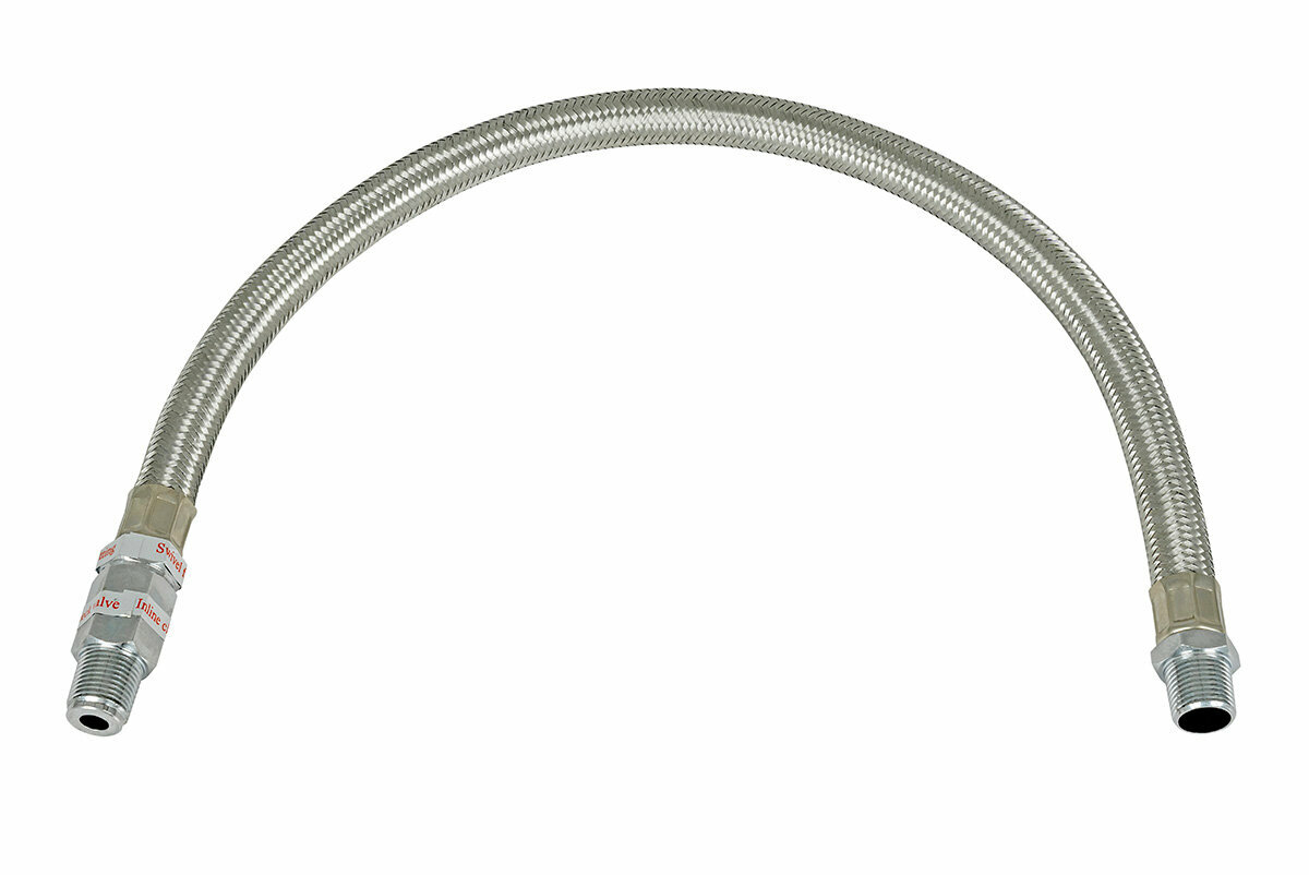 Шланг метализированый 50 см с обратным клапаном 3/8" (папа) х 3/8" (папа)