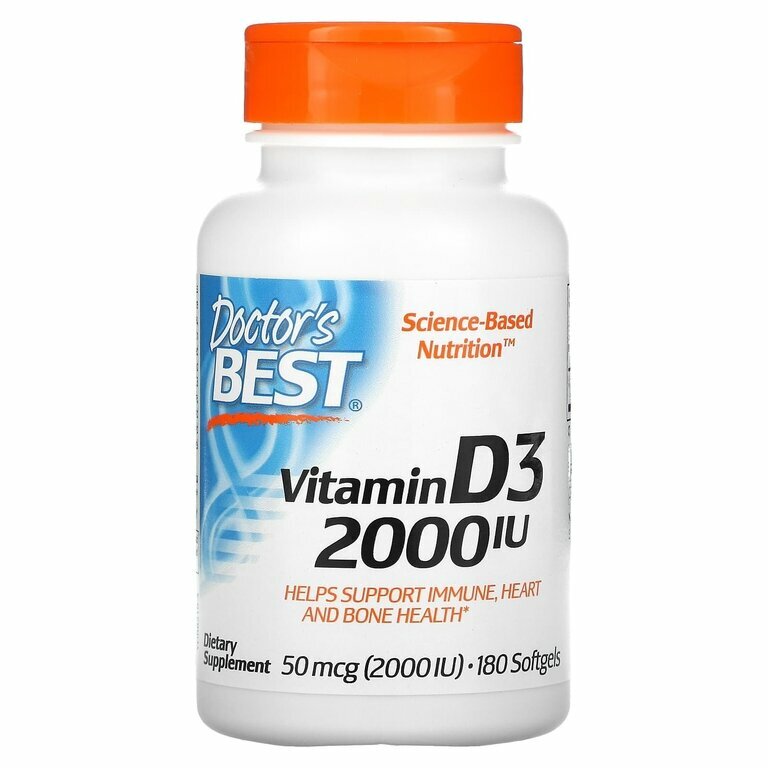 Капсулы Doctor's Best Vitamin D3, 80 г, 2000 ME, 180 шт.