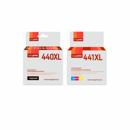 Комплект картриджей Easyprint IC-PG-440XL/CL-441XL_SET (PG-440 XL / PG440XL / PG 440XL CL-441 XL / CL441 XL) для Canon PIXMA MG2140/2240/3140/3240/3540/3640/4140/4240/MX374/394/434/454/474/514/524/534/TS5140/MG3640S/GM2040 с чипом 600+400 стр.