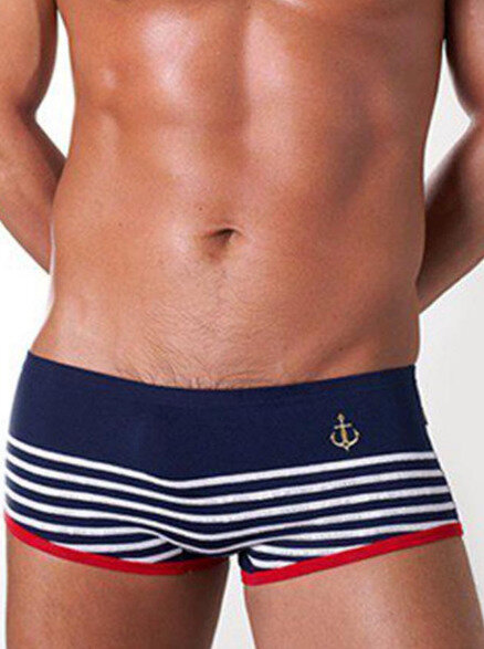 Мужские стринги Морячок L размер 52-54 синий-белый хлопок с кружевом