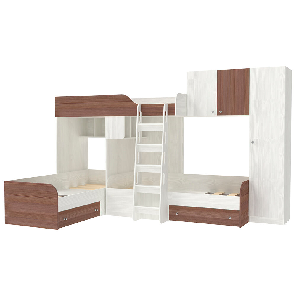 Кровать чердак Трио 2 Белое Дерево Бодего Темный