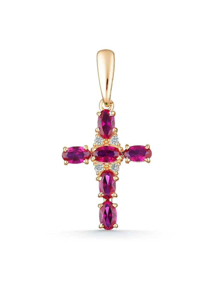 Крестик, красное золото, 585 проба, бриллиант, рубин