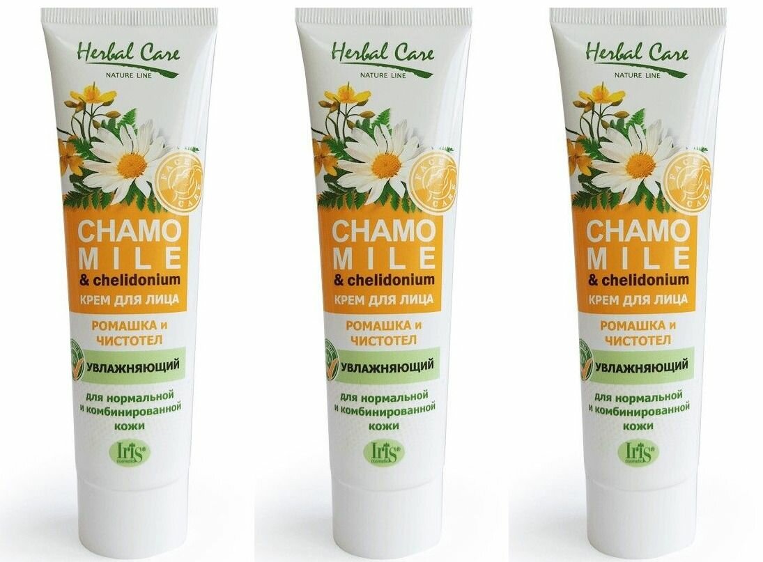 Iris cosmetic Крем для лица Herbal Care, увлажняющий ромашка и чистотел, 100 мл, 3 шт