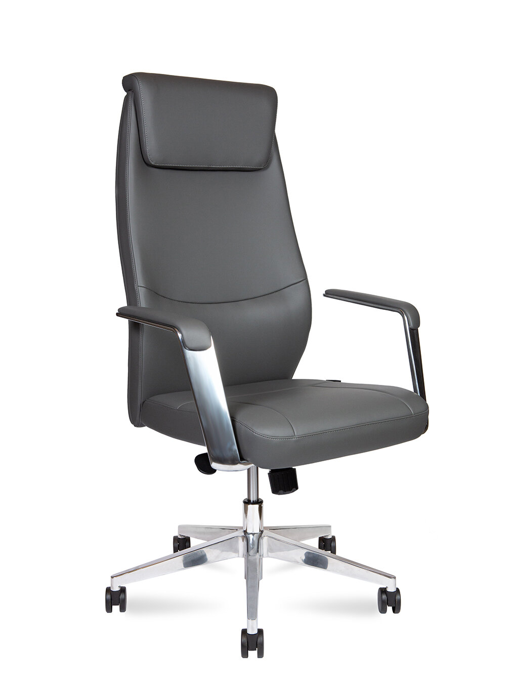 Кресло офисное Davos Norden серый, экокожа и металл, мягкое сиденье, с подлокотниками