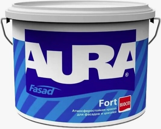 Краска Фасадная Aura Fasad Fort 2.7л Белая, Матовая, Атмосферостойкая для Фасадов и Цоколей / Аура.