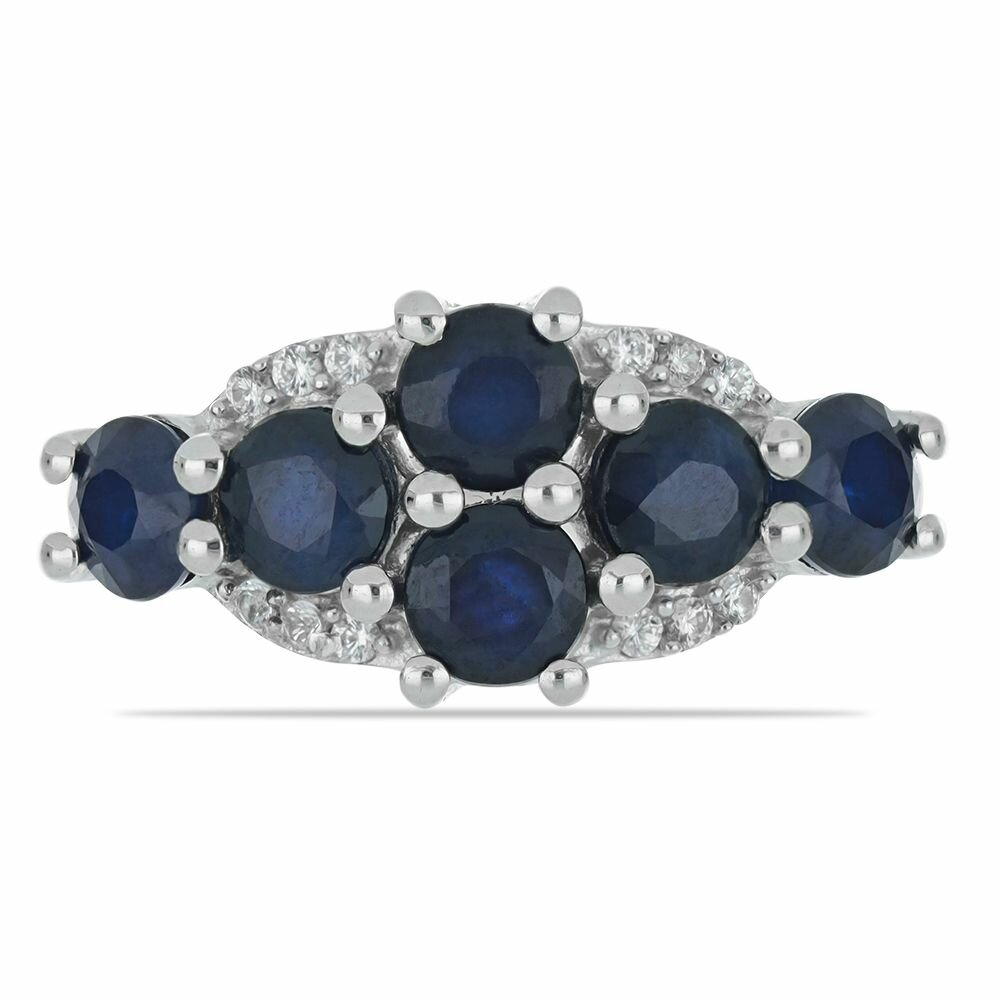 Кольцо, серебро, 925 проба, родирование, сапфир, циркон