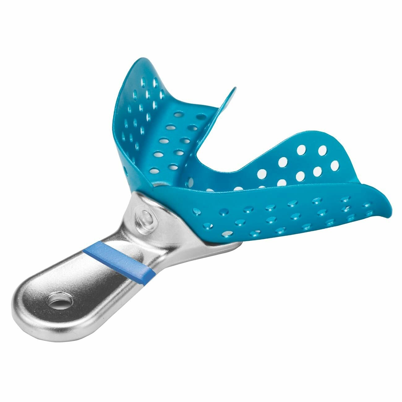 Инструменты стоматологические многоповерхностного воздействия: Ложка оттискная 19027 алюминиевая Premium для нижней челюсти, голубая