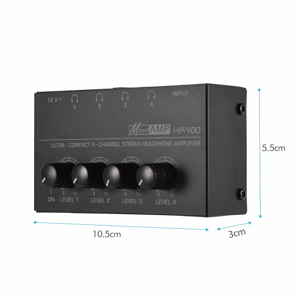 4-канальный мини-усилитель для стереонаушников HA400, ультракомпактный с адаптером питания, 4-канальный высококачественный музыкальный усилитель для домашнего и офисного использования