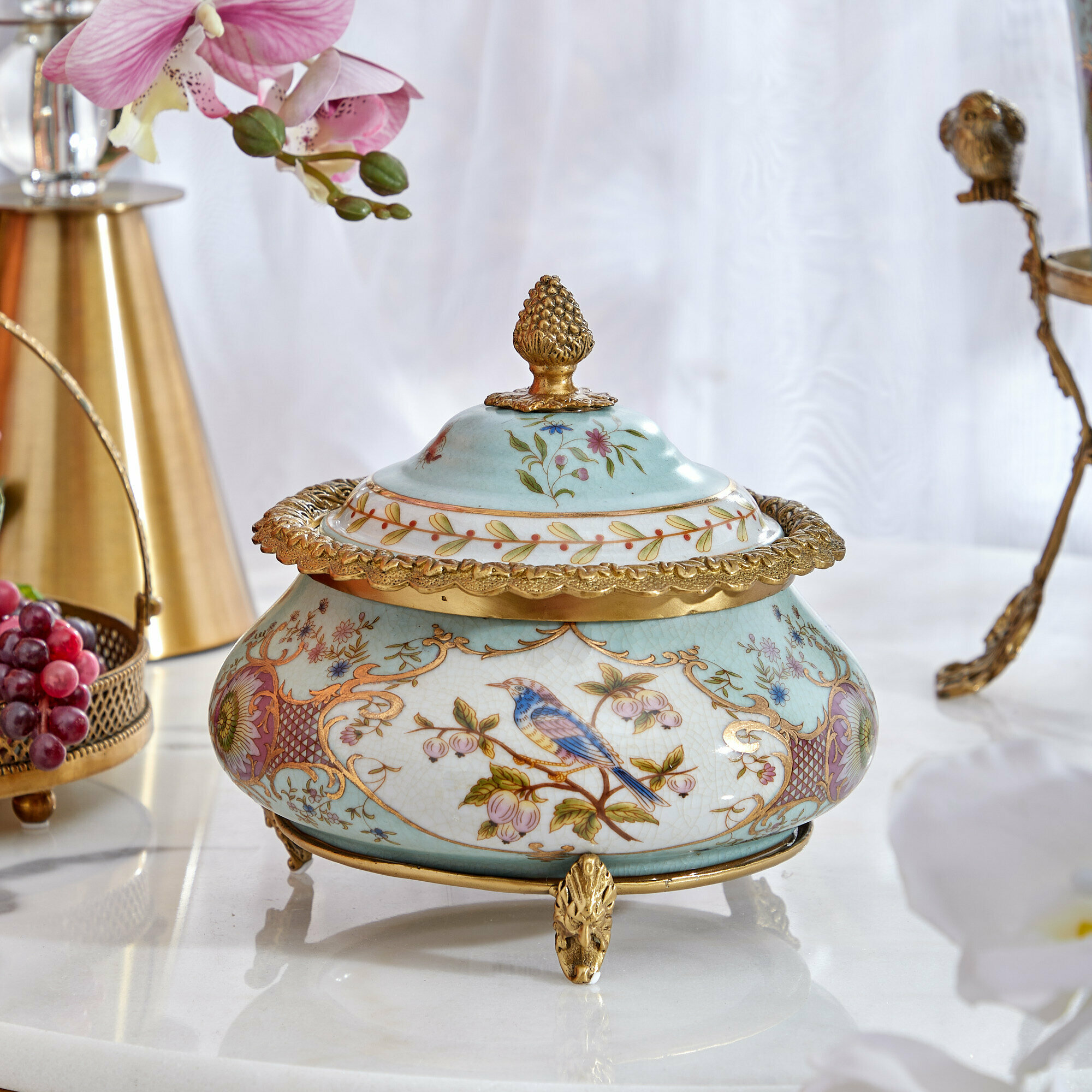 31G2642/B851C/LG3042K Шкатулка 18х18х18см, Фарфор, бронза, Glasar