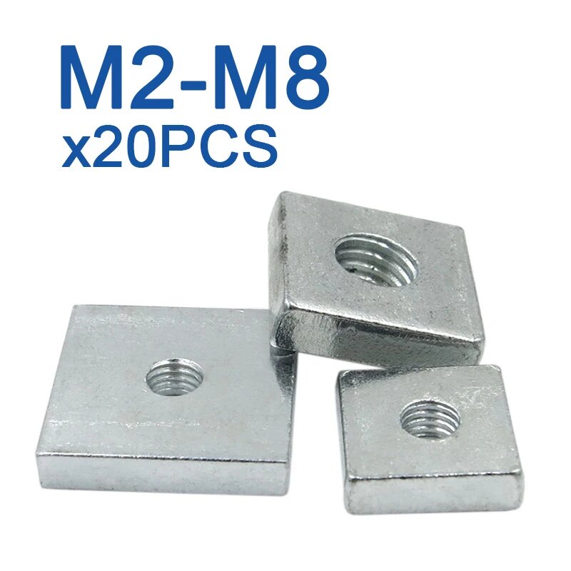 Гайки квадратные оцинкованные AZKD M3 M4 M5 M6 M6x12x12x4mm, 20pcs