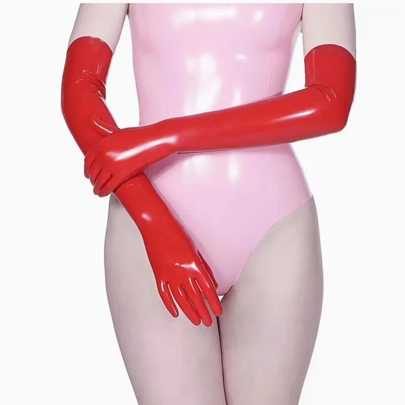 Женские черные латексные перчатки L, Розовый, red long gloves