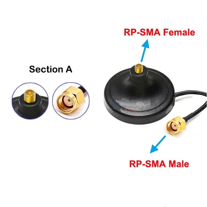 Антенна Wi-Fi роутера с магнитным основанием и удлинительным кабелем 3 метра, усилитель Section A 3m