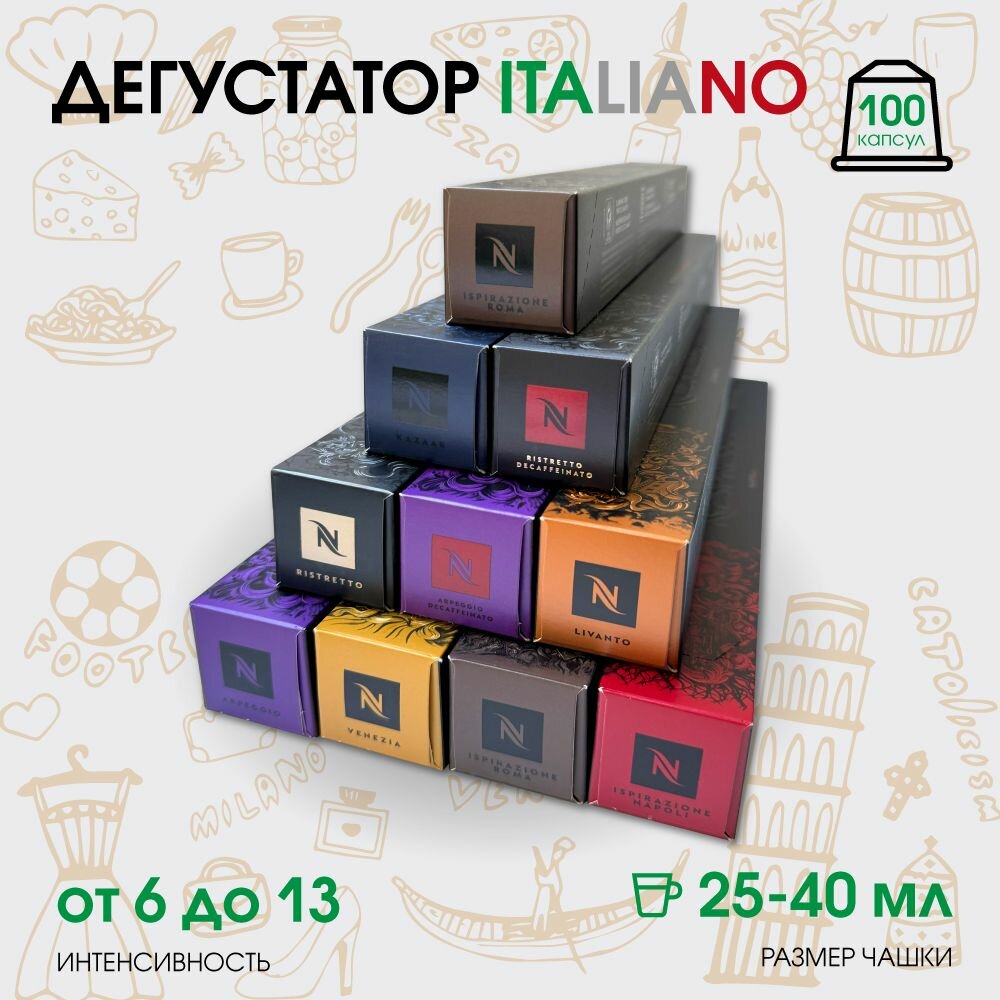 Набор кофе в капсулах для Nespresso Дегустатор Italiano 100 капсул