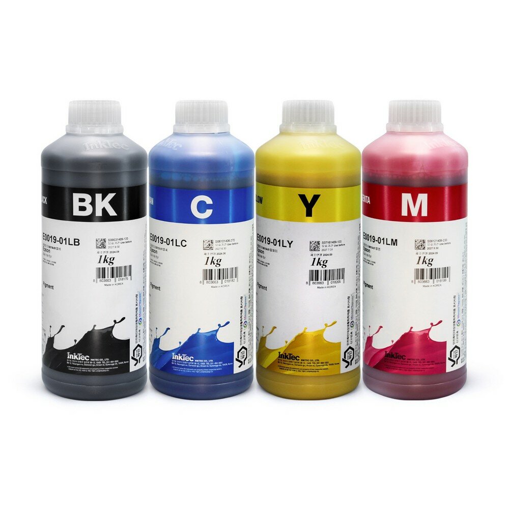 Чернила InkTec E0019-01L для Epson, пигментные, набор 4 цвета по 1 литру, E0019-01L. SET