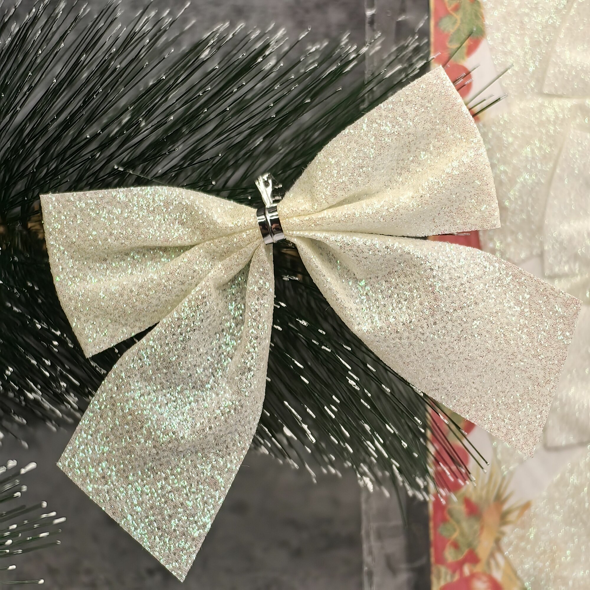 Бант новогодний на елку набор 12 шт молочный