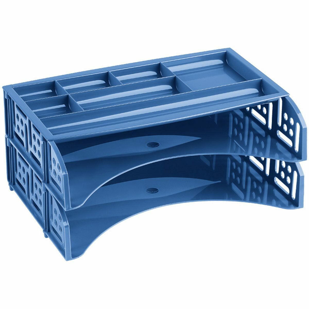 Лоток для бумаг горизонтальный Стамм "Field", набор 2шт. + органайзер, голубой Berlin (ЛТ695)