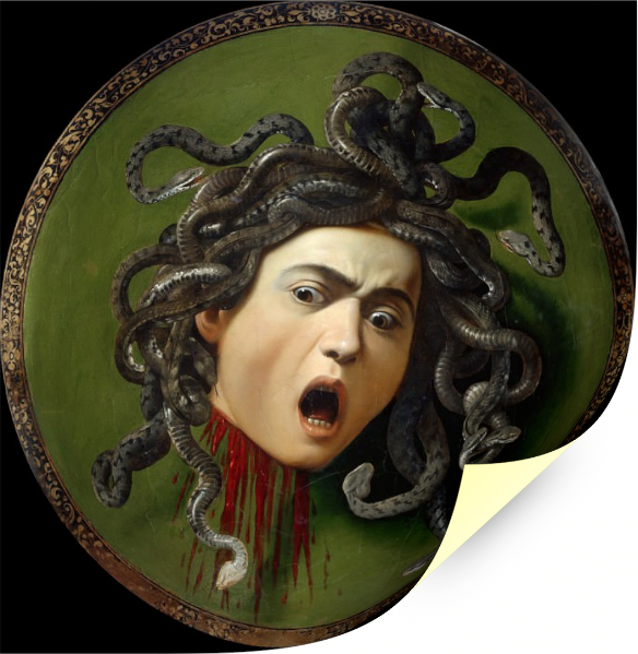 "Голова Медузы", Караваджо М, картина для интерьера (репродукция) (50х51 см / без подрамника)