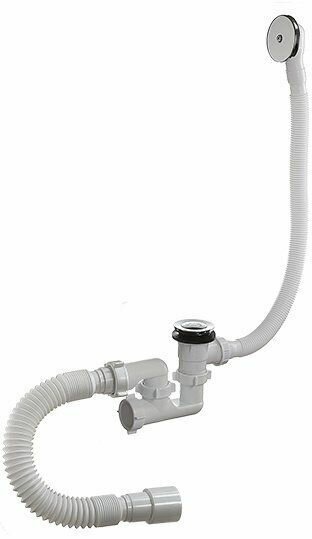 Сифон для ванны 1 1/2 40 регулир, клик-клак, с переливом и гиб. тр.40/50 А-25089 (О)