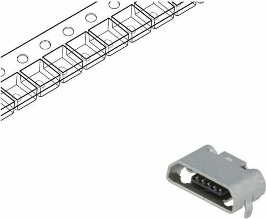 Разъем MOLEX 1051640001 Гнездо USB B micro на PCB SMT PIN 5 горизонтальный USB 2.0 1 шт