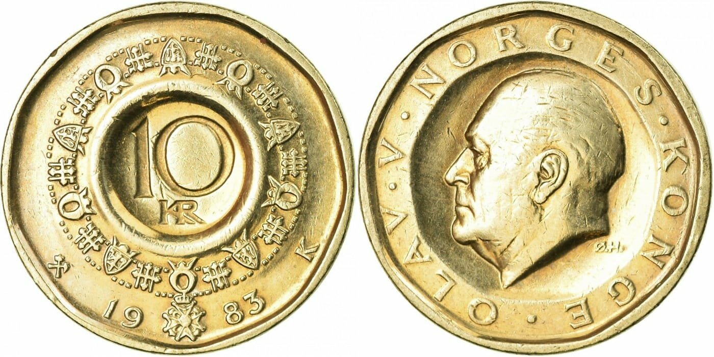 Норвегия 10 крон, 1983-1991 Король Улаф V XF