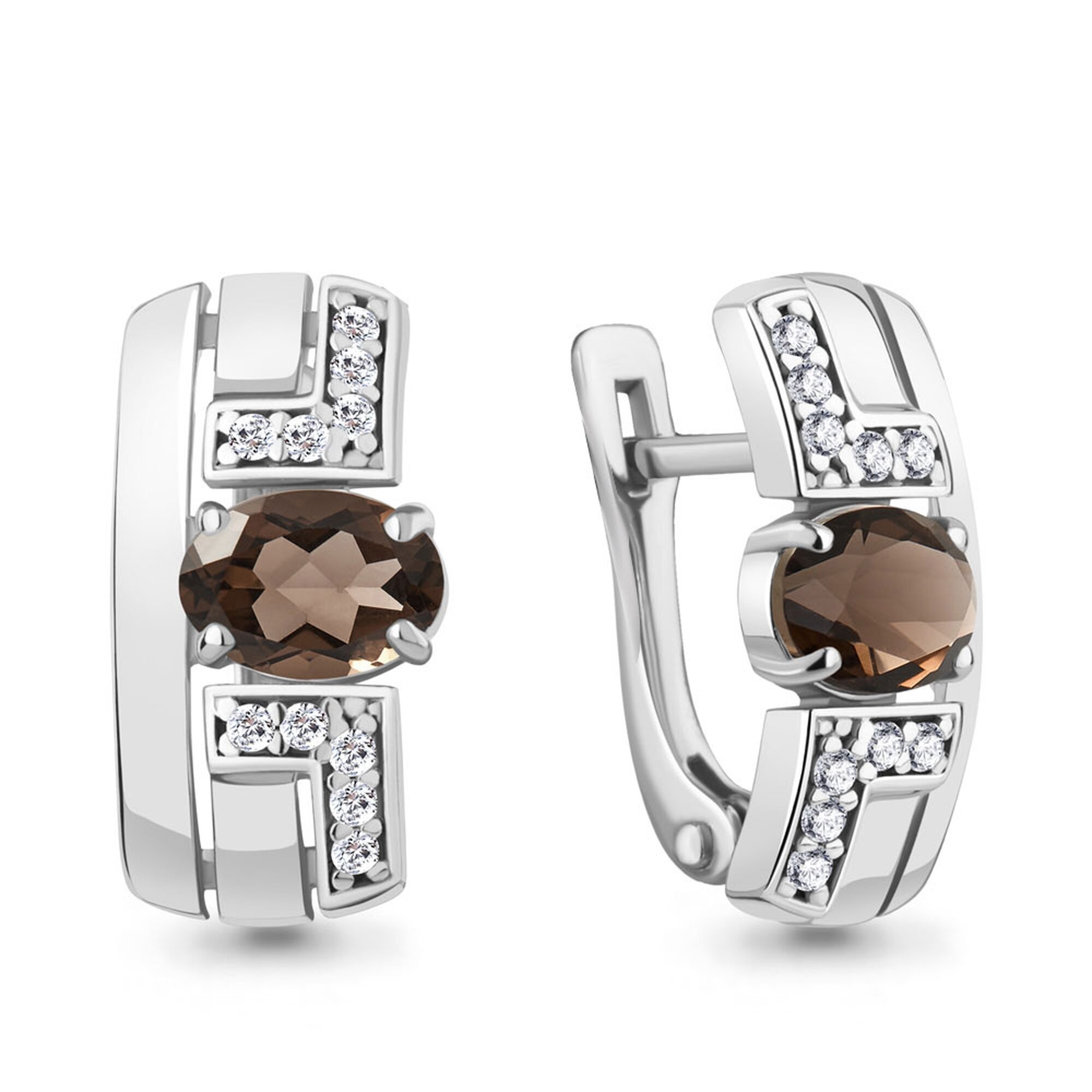 Серьги, серебро, 925 проба, родирование, фианит, кварц