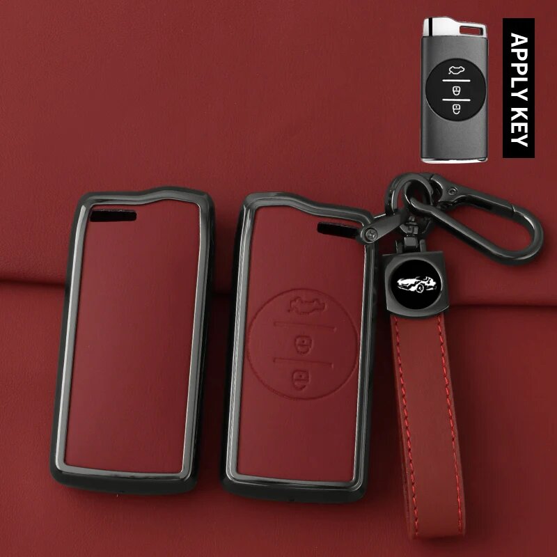 Металлический кожаный чехол для автомобильного ключа для Chery Tiggo 7 pro 8 Pro Exeed Red Set2