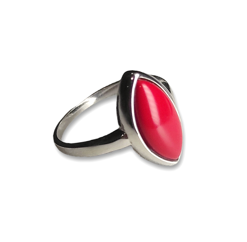 Перстень, серебро, 925 проба, родирование, коралл прессованный