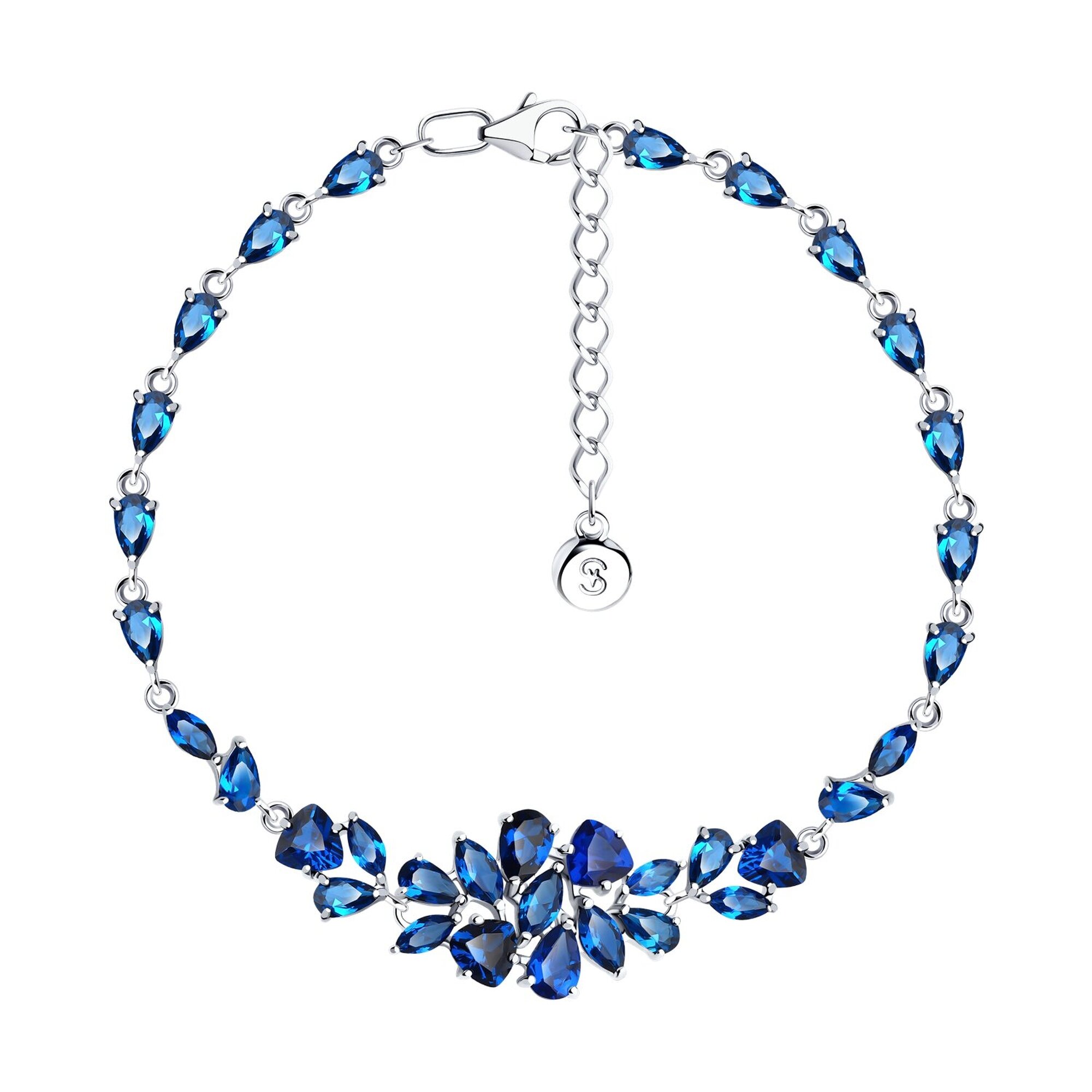 Браслет, серебро, 925 проба, родирование, фианит