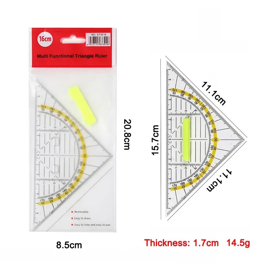 MOONBIFFY Прозрачная многофункциональная треугольная линейка Small