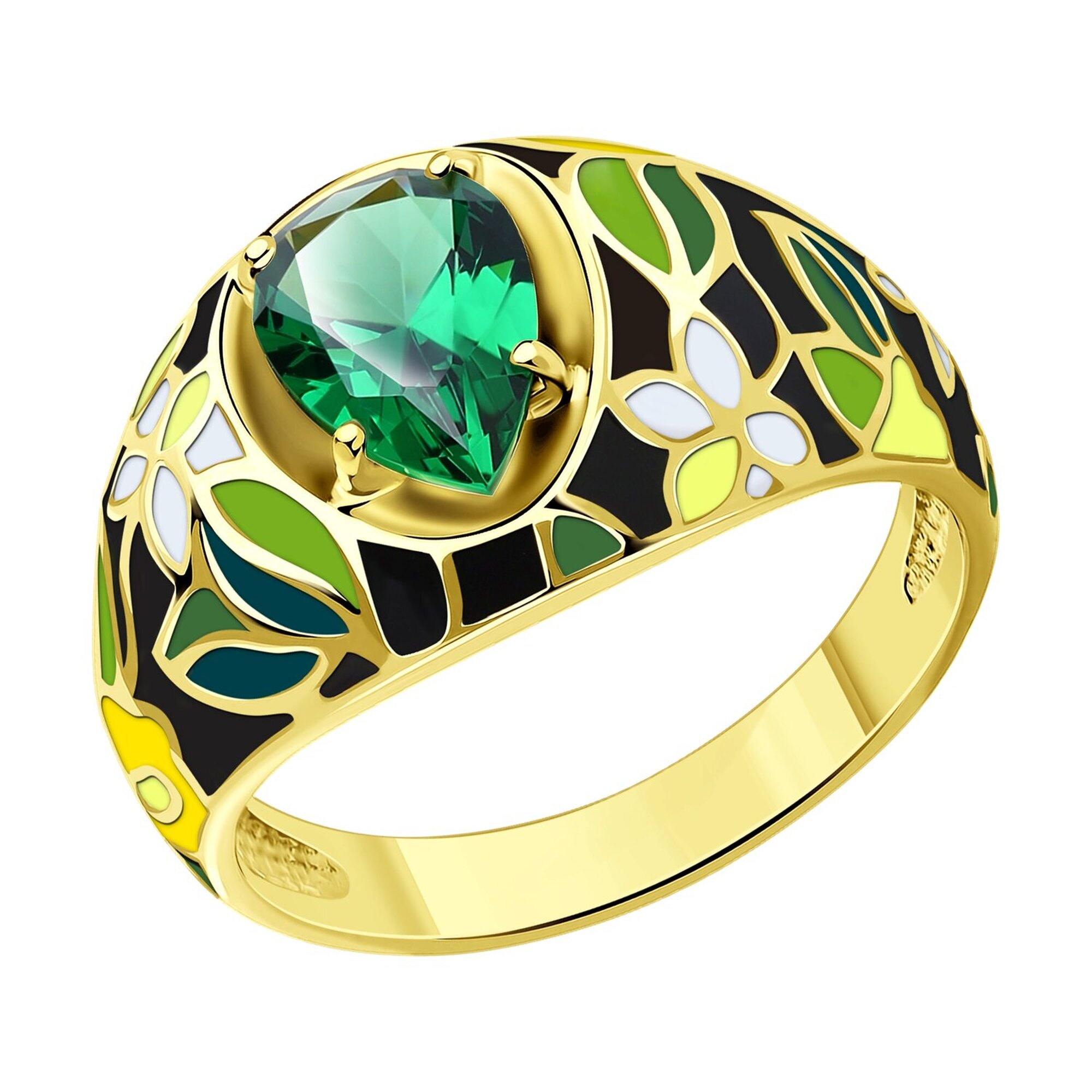 Кольцо, серебро, 925 проба, эмаль, изумруд синтетический