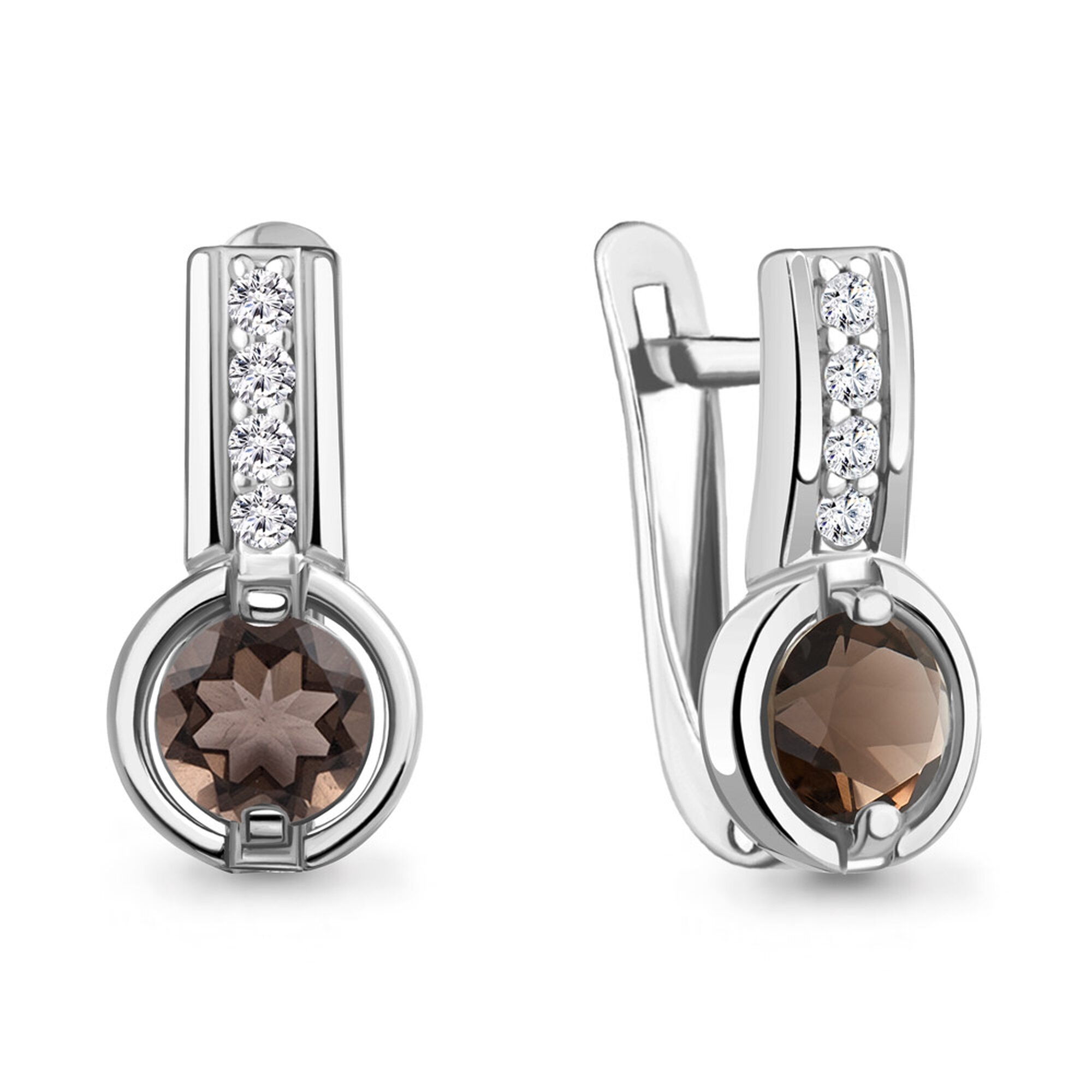 Серьги, серебро, 925 проба, родирование, кварц, фианит