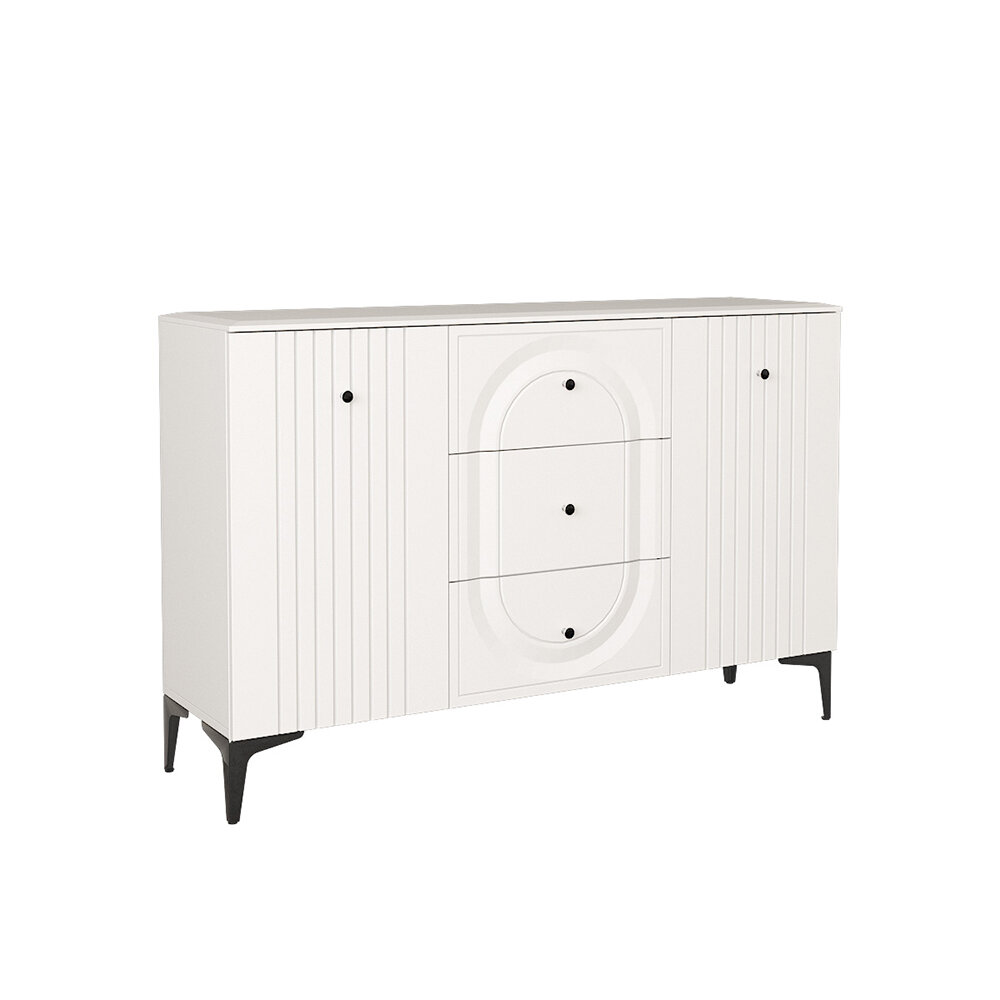 Комод ARNIKA "Валенсия", 3 ящика, МДФ, ЛДСП, белый шагрень, 133х87.5х38.4 см